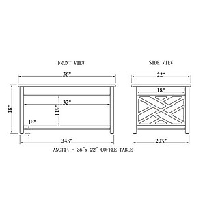 Alaterre Furniture Coventry 36" W Wood Coffee Table, Gray