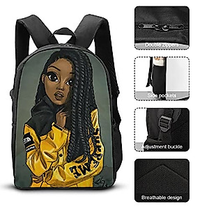 FDASLJ African American Black Girl Backpack 3 in 1 Book Bag Daypack with Lunch Bag/Box Pencil Case