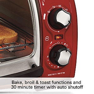 Hamilton Beach Easy Reach Countertop Toaster Oven, 4-Slices, Red (31337D)