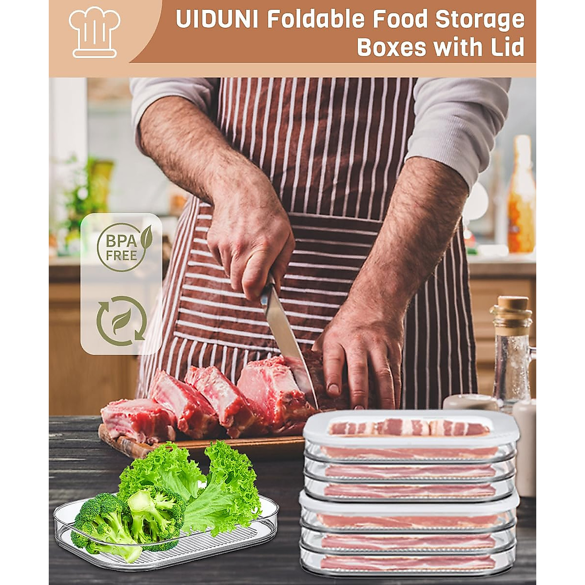UIDUNI Japanese Deli Meat Container for Fridge with cold meat, Airtight Fridge Storage Sandwich Containers,Food Storage Boxes With Lid Meal Prep Containers For Cold Cuts,Salami,BPA Free,18.6oz 3pack