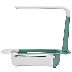 Telescopic Sink Storage Rack Kitchen Rag Rack Shelf Organizer Dishwashing Hook Pull Drain Basket Under Sink Organizers (Green)