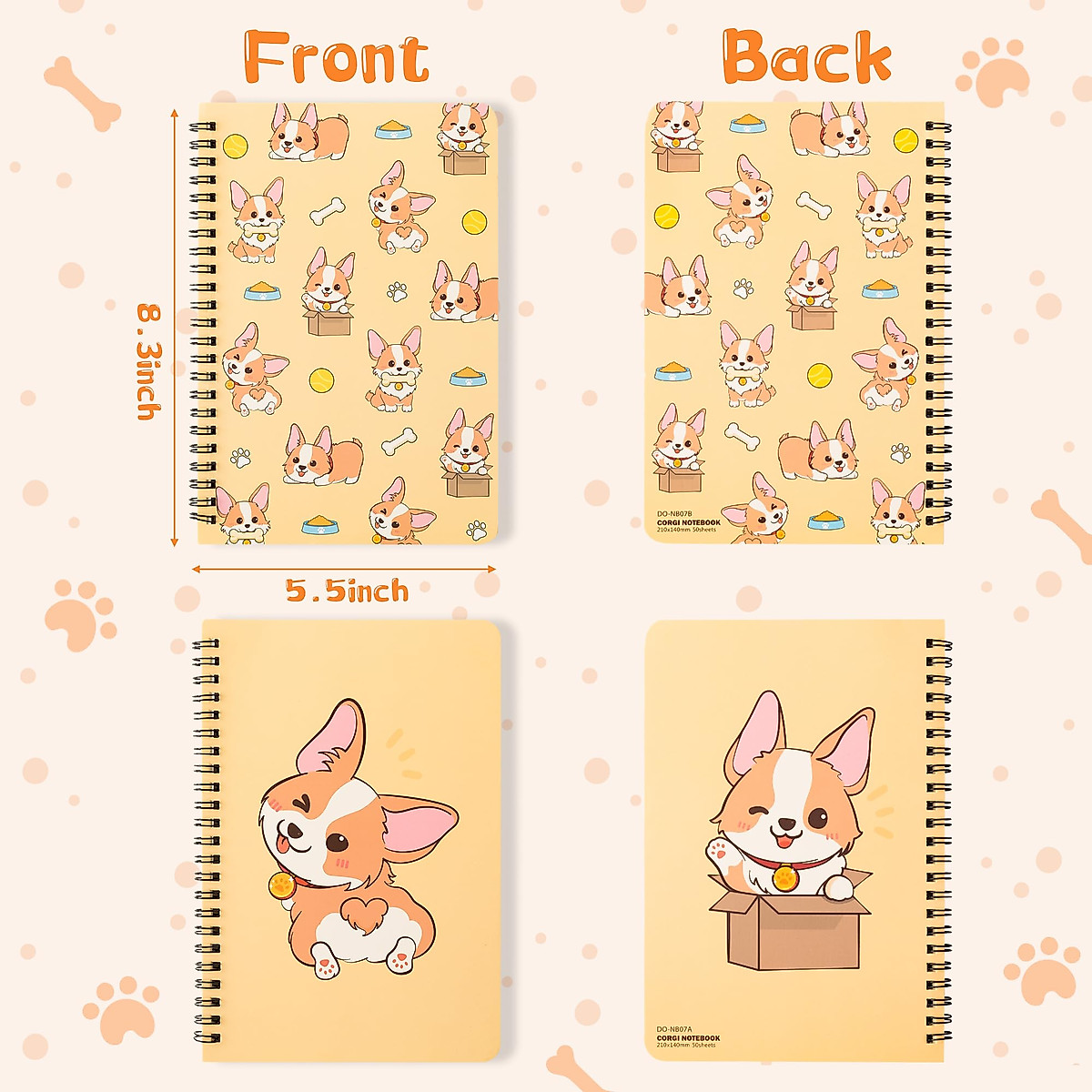 Xqumoi Corgi Sticky Note A5 Notebooks Pen Stationery Set - Corgi Self-Stick Notes Pads 2 Pack Spiral Notebooks Black Gel Ballpoint Pen Back to School Office Supplies Teacher Appreciation Gift with Box