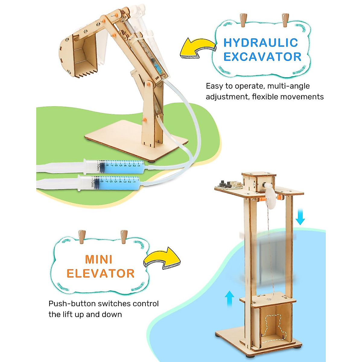 Poraxy 5 Set STEM Science Kits for Kids Age 8-12, Wooden Building STEM Projects 8-10, 3D Puzzles, Experiment Circuits Model, Toys for Ages 8-13, Gifts for Boys and Girls 6 7 8 9 10 11 12 13 Years Old