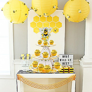 KVCSYAW 3 Tier Bee Cupcake Stand, Yellow, Cardboard, Round, 12 x 12 x 15.2 in