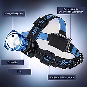 Outdoor Pro Gear LED Headlamp Flashlight [3-AA Batteries Included] Magnifying Lens, Head Lamp for Camping, Caving, Search & Rescue, Super Bright Spotlight Headlight, Emergency Supplies (Blue)