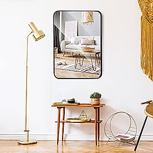 SUPER DEAL 22x30 Inch Black Wall Mirror for Bathroom, Wall Mounted Rectangular Entryways Decor Vanity Mirrors with Stainless Steel Metal Frame and Rounded Edge (1)