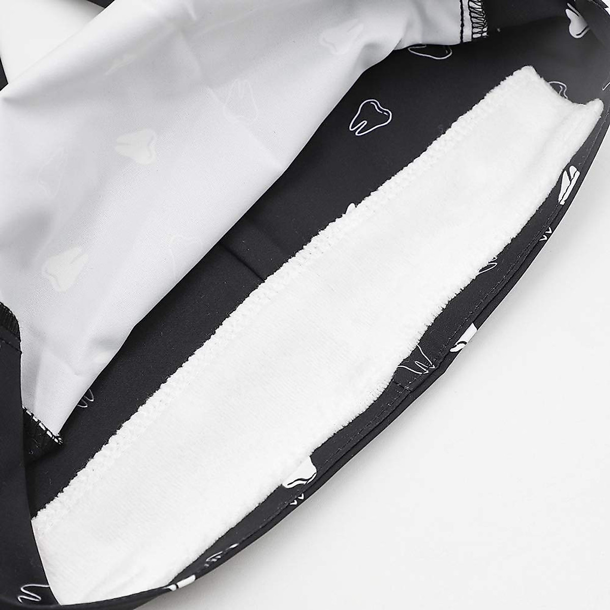 LUCKYBUNNY Gourd-Shaped Working Cap with Button, Adjustable Tie Back Hat Sweatband Hair Cover for Women Men, Multiple Color (Cute Tooth - Black)