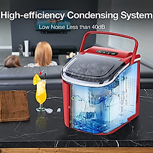 Ice Maker Countertop, Fast Ice Making in 6 Mins 9 Bullet-Shaped Ice, 26.5lbs/24Hrs, Portable Ice Maker Machine with Self-Cleaning, Ice Scoop, Ice Bags and Basket, for Home/Kitchen/Office/Bar/Party