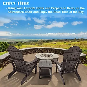 Folding Adirondack Chairs Set of 2, Outdoor Patio Weather Resistant Chair, Imitation Wood Stripes, Easy to Fold Move & Maintain, Plastic Chair for Backyard Deck, Garden Lawn Porch - Dark Brown