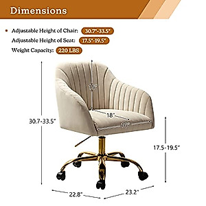 HULALA HOME Velvet Home Office Desk Chair, Modern Cute Computer Task Chair, Wheels Swivel Height Adjustable Upholstered Vanity Chair for Women, Girls (Gold Base, Tan)