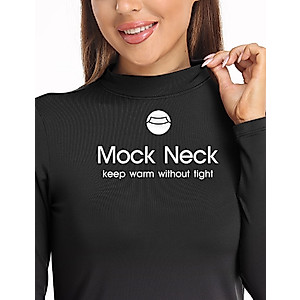 JOLLYBUYER Women's Mock Neck Thermal Underwear Winter Fleece Ultra-Soft Warm Base Layer Set Black