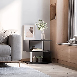 HOMCOM 20" Modern End Table, Accent Side Table, S-Shaped Coffee Table with Storage Shelf and Steel Poles, Black