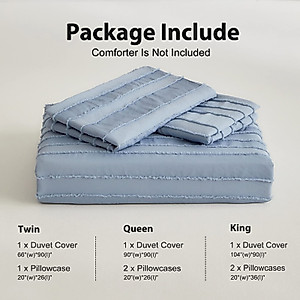 WARMDERN Blue Boho Duvet Cover King Size, Striped Textured Duvet Cover Set Tufted Bedding Set, 3 Pcs Ultra Soft Washed Microfiber Duvet Cover with Zipper Closure (King, Blue)