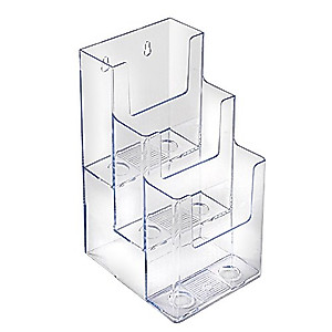 Azar Displays 252033 Three-Tier Tri-Fold Brochure Holder, Acrylic Boxes for Display-Table Menu Holder Stands (4.25”W X 5.25”D X 9.125”H)-Tabletop Pamphlet Holder-Literature & Leaflet Holder, 2-Pack