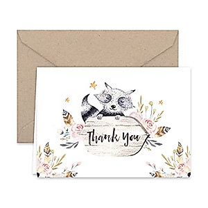 Paper Frenzy Woodland Animals Thank You Note Cards and Kraft Envelopes 24 pack
