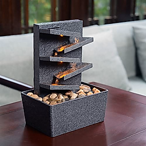 Kalona Indoor Relaxation Tabletop Fountain with Reflective Lighting and River Rocks Meditation Ladder Water Fountain Peaceful Fountains Home/Office Decor(K18036G)