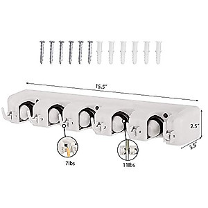 Cchainway Mop and Broom Holder, 5 Position with 6 Hooks Garage Storage Holds up to 11 Tools, Multipurpose Wall Mounted Tool Rack Organizer for Kitchen Garage