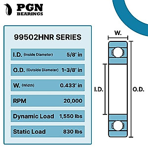 (4 Qty) PGN - 99502HNR Snap Ring & Sealed Ball Bearing - 5/8"x1-3/8"x7/16" - Replacement for Go Kart - Wheel Hub - Mini Bikes and Lawn Mowers