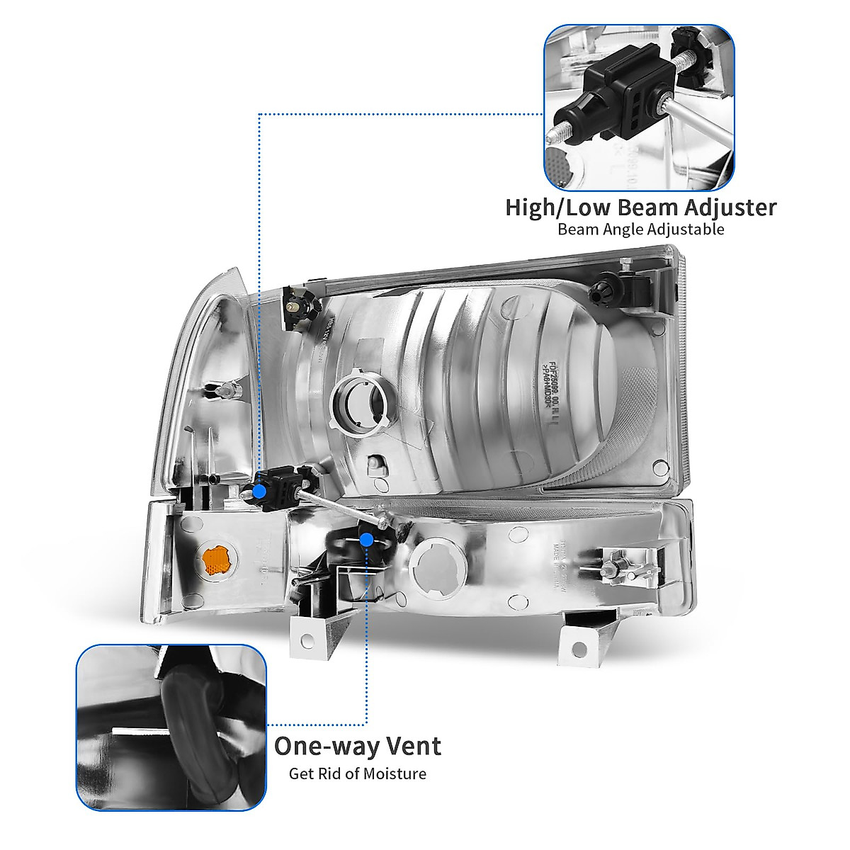 DWVO Headlights Assembly Compatible with 1999-2004 Ford F-250 F-350 F-450 F-550 Super Duty/2000-2004 Ford Excursion Pickup Truck Signal Lamps Chrome Housing Clear Lens Amber Reflector