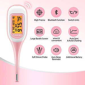 Shecare Smart Basal Thermometer for Ovulation Tracking, Digital Oral Body Temperature Thermometer for Fertility with Backlit, BBT Thermometer with Shecare App(iOS&Android) for Natural Family Planning