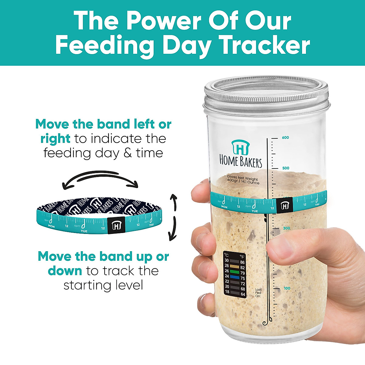 Ameeze Artisan Sourdough Starter Bundle: 24oz Wide Mouth Jar for 3 Loaves and Resusable Bread Bag