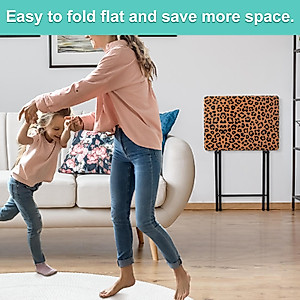 fusehome Folding TV Tray Table, TV Tray for Eating on Couch, Small Folding Table, Portable Tray Table Couch Desk, Foldable Snack Table, with Leopard Print, for Bed & Sofa, Living Room, Bedroom