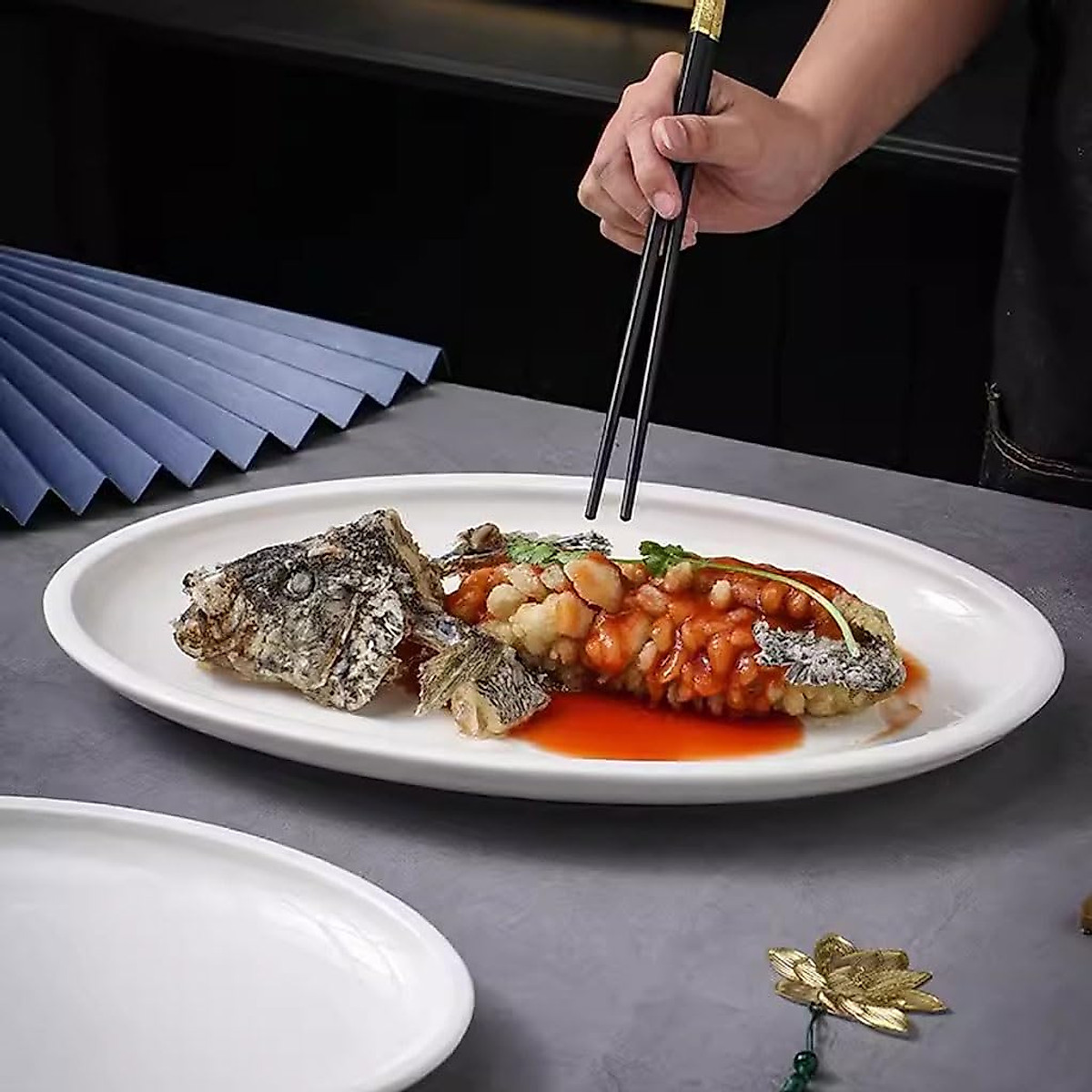 Dinner Plates Set Fish Plate Household Steamed Fish Plate Large Hotel Restaurant Commercial Tableware Oval Dish Kitchen Salad Bowl (Size : Small)