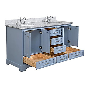 Kitchen Bath Collection Harper 60-inch Double Bathroom Vanity (Carrara/Powder Blue): Includes Powder Blue Cabinet with Authentic Italian Carrara Marble Countertop and White Ceramic Sinks