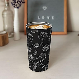 WANGXUEE Pastries On Chalkboard Print 500ml Stainless Steel Travel Tumbler Double Wall Vacuum Insulated Coffee Mug