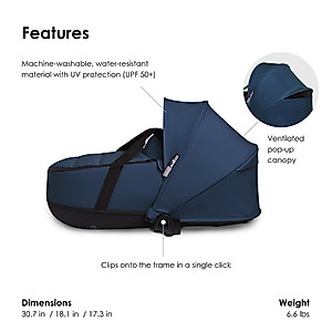 Babyzen YOYO 0+ Bassinet, Navy Blue - Includes Thick Double Mattress, Ventilated Shell & Canopy - Requires YOYO2 Frame (Sold Separately)