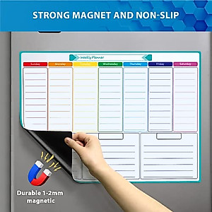 ‎MaxGear Weekly Dry Erase Board for Fridge, Magnetic Calendar Whiteboard Planner for Refrigerator with Stain Resistant Technology, Include 7 Fine Point Markers and 1 Eraser, 17"x12"