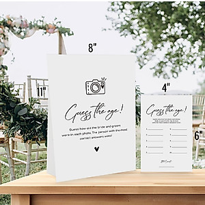 UHADRE Minimalist How Old were The Bride and Groom Game, Guess The Age Photo Game, Bridal Shower Wedding Shower Game (1 Sign and 30 Cards)-BNG10