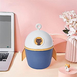 ESD HSDMYSH Cute Rocket Desktop Trash Can Countertop Trash Can Tabletop Trash Can Mini Garbage cans for Bedroom Living Room Bathroom Small Wastebasket Shake Lid (Blue)