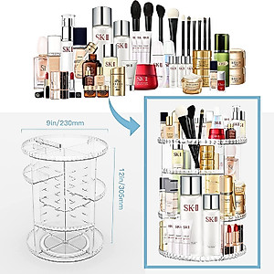 YIEZI 360 Degree Rotating Makeup Organizer,Large Capacity Make up Caddy Shelf,Acrylic Perfume Storage, Adjustable Skin Care Organisers for Dresser Tabletop and Bathroom, Clear (Diamond)