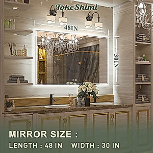 TokeShimi LED Bathroom Mirror Lighted Vanity Mirror, Large Backlit Mirror Anti Fog Wall Mounted Dimmable Makeup Mirror with Front Lights & Backlight(Horizontal&Vertical) (48 x 30 Inch)