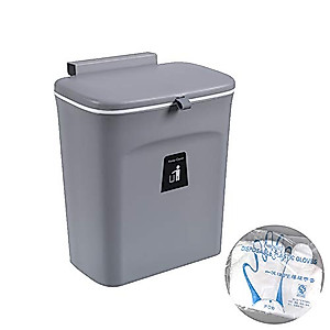 YEARCHY Hanging Trash Can with Lid 2.4 Gallon Hanging Garbage Can for Counter Top or Under Sink Kitchen Cabinet Door Mounted Trash Can Bathroom Office Camping (11.6"x10.2"x 6.3", Grey)