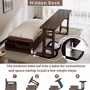 YiMiYom 3-in-1 Convertible Sleeper Sofa Bed, Modern Velvet Loveseat Sleeper Bed with Pull Out Bed, Twin Sleeper Couch Futon Sofa Bed with Convertible Office Desk and Storage Armrests (Beige)