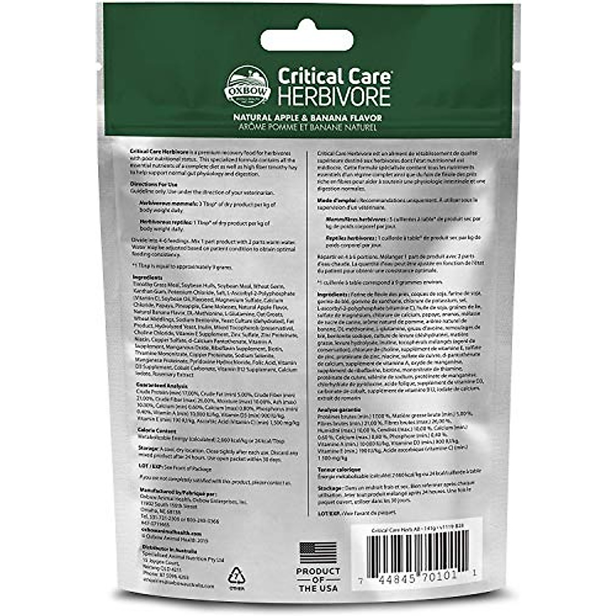 Oxbow 3 Pack of Apple & Banana Critical Care Herbivore, 4.97 Ounces Each, Support Supplement for Small Pets