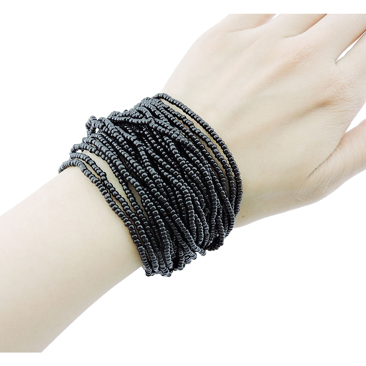 Coiris Wooden Beaded Bangle Bracelets for Women Boho Chunky Beaded Strand Bracelets Bohemian Summer Beach Bracelet Jewelry for Women (BR1167-pure black)