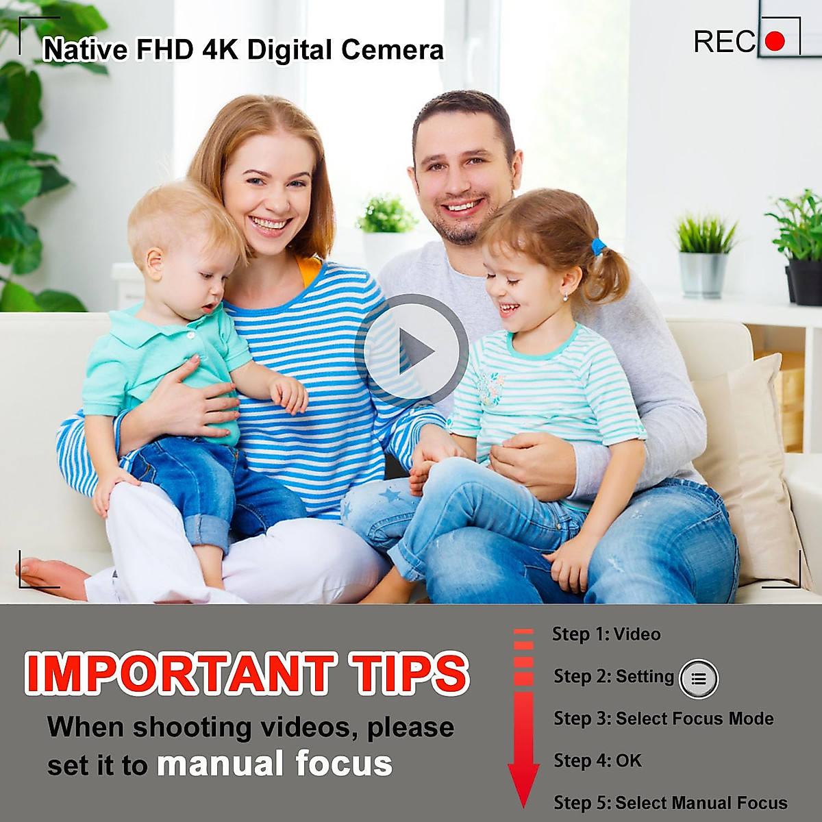 Rawiemy 64MP 4K Kids Digital Camera with 64GB Card, 18X Digital Zoom, Point and Shoot, Portable, White