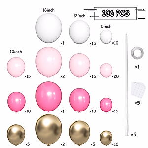 MOXMAY 141 Pack Gold Rose Pink White Balloons Garland Arch Kit for Bridal Shower Girl Birthday Wedding Baby Shower Anniversary Party Supply