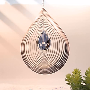 Wind Spinner 3D Stainless Steel Metal Sculptures Decorations, 3D Water Droplets Metal Wind Sculptures & Spinners for Indoor Outdoor Garden Decoration 12inch