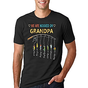 Personalized Dad Grandpa Fishing T Shirts, Shirt with Grandkids Name, Custom Father's Day Gift for Men Pawpaw Papa Tee Hoodie Sweatshirt Tank Top on Birthday up to 25 Kids, X-Large
