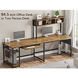SEDETA L Shaped Computer Desk, Reversible Corner Desk or 94.5" Office Desk, Computer Desk with Led Lights, Keyboard Tray, Headphone Hook and Storage Shelves for Home Office, Rustic Brown