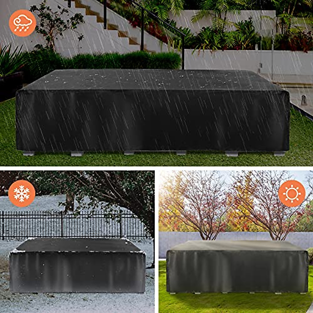 UMINEUX Outdoor Waterproof Patio Furniture Covers,420D Oxford Polyester Black Rectangular Sectional Furniture Set Covers with Windproof Buckles Air Vents (126"L x63"W x 28"H)