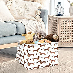 Vnurnrn Collapsible Storage Bins with Lids, Dachshund Dog Paw Print Foldable Storage Boxes, Storage Box Cube with Lid for Clothes,Bedroom,Toys,16.5x12.6x11.8 Inch