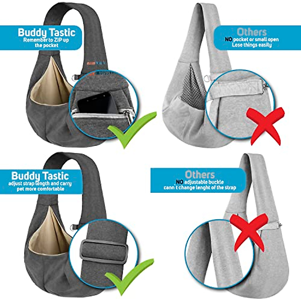 BuddyT Dog Sling Carrier - Dog Carriers for Small Dogs - Dog Carrier for Medium Dogs 5-10 lbs with Adjustable Strap, Pocket, Safety Belt - Dog Purse - Puppy Carrier for Small Dogs/Small Dog Carrier