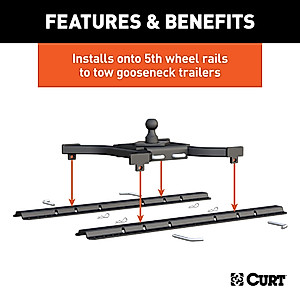 CURT 16085 Spyder 5th Wheel to Gooseneck Adapter Hitch, Fits Industry-Standard Rails, 25,000 lbs, 2-5/16-Inch Ball