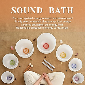 CVNC 432HZ 7-12 Inch Chakra Symbol Design Frosted Quartz Crystal Singing Bowl with 2 PCS Travel Carry Case Bag for Sound Healing