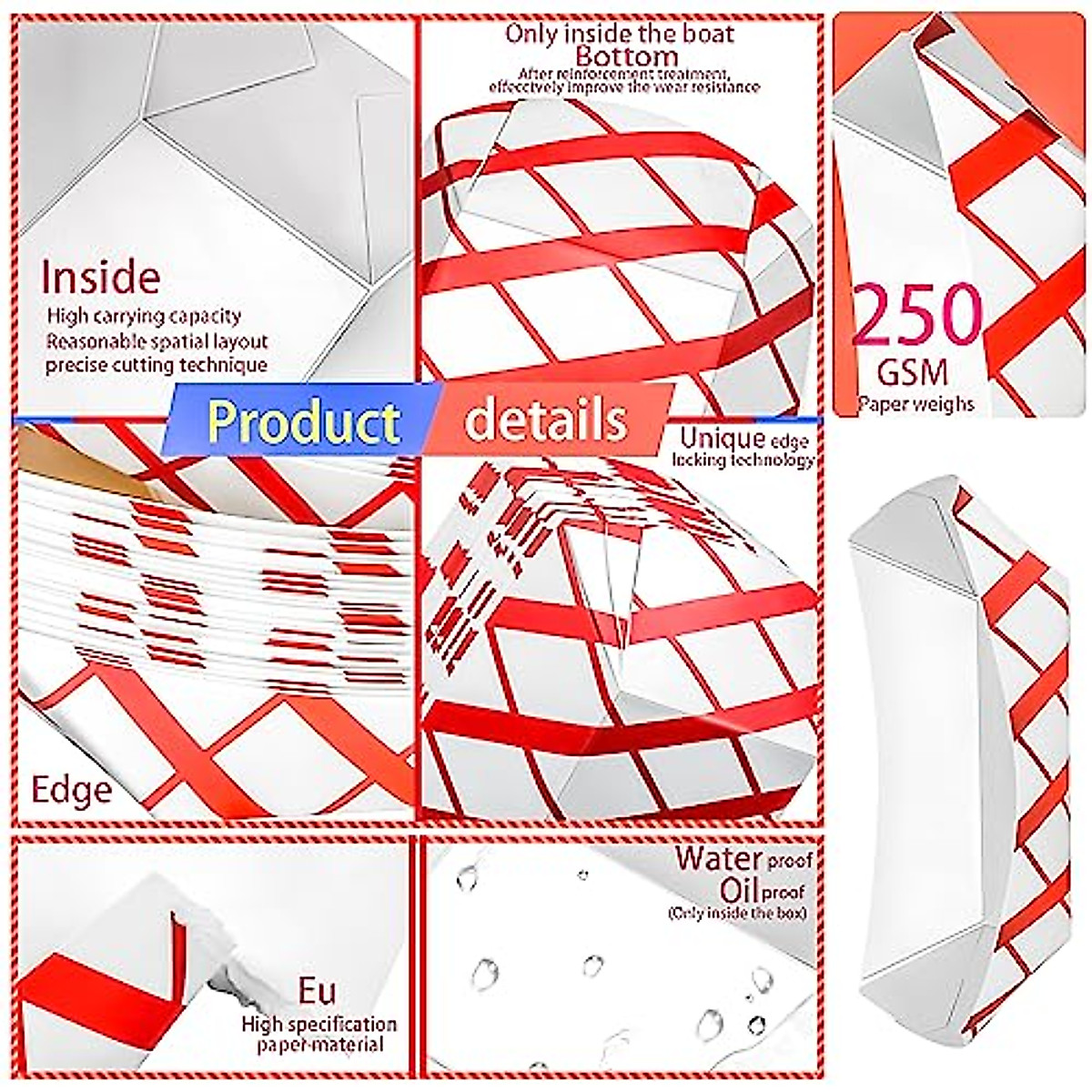 MotBach 100 Pack 2lb Checkered Paper Food Boats Disposable Paper Boats, Kraft Paper Food Trays Paper Food Serving Boat Tray Basket for Snacks Hot Dogs Sandwich Burgers Popcorn Chips Tacos Fries Nacho